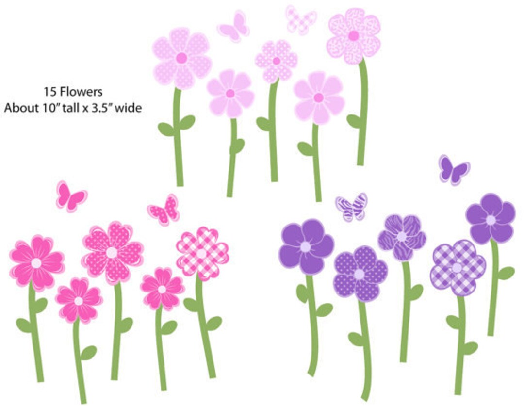 Neon Flowers Custom Stickers Flower Wall Decals Set of 15 Flowers in ...