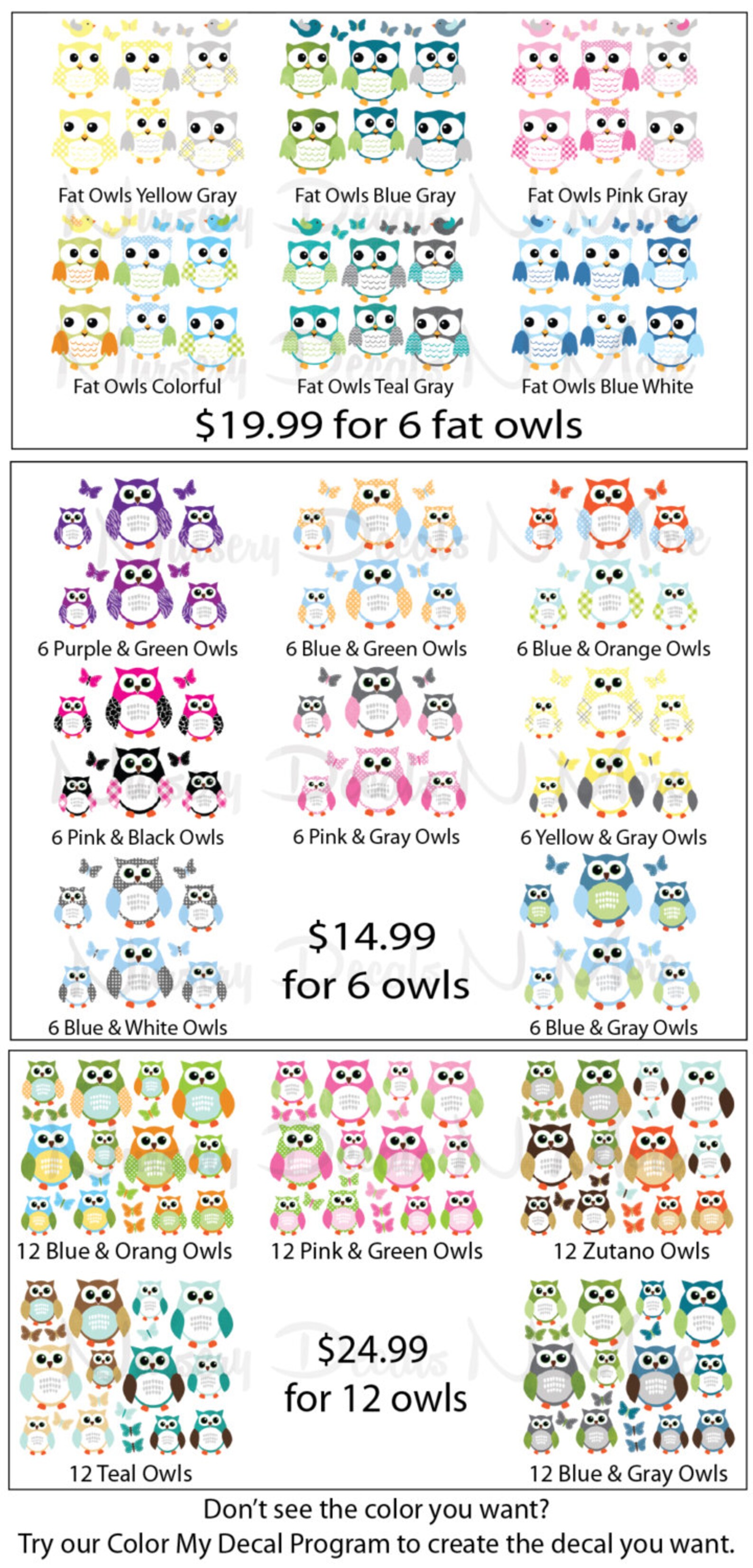 Six Fat Baby Owls With Birds and Butterflies-owl Wall Decals | Etsy
