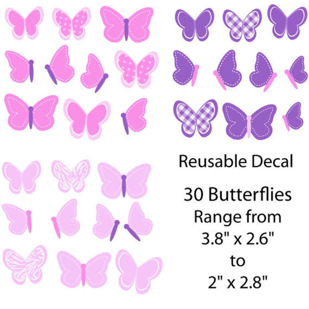 Butterfly Set of Thirty-butterfly Wall Decals Cute Sticker Pack Custom ...