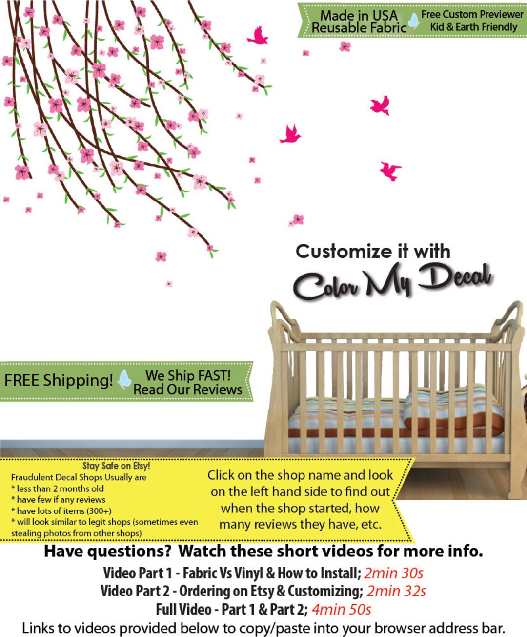 Flowering Vines-flower Wall Decals Branch Wall Decals Tree Wall Decals ...