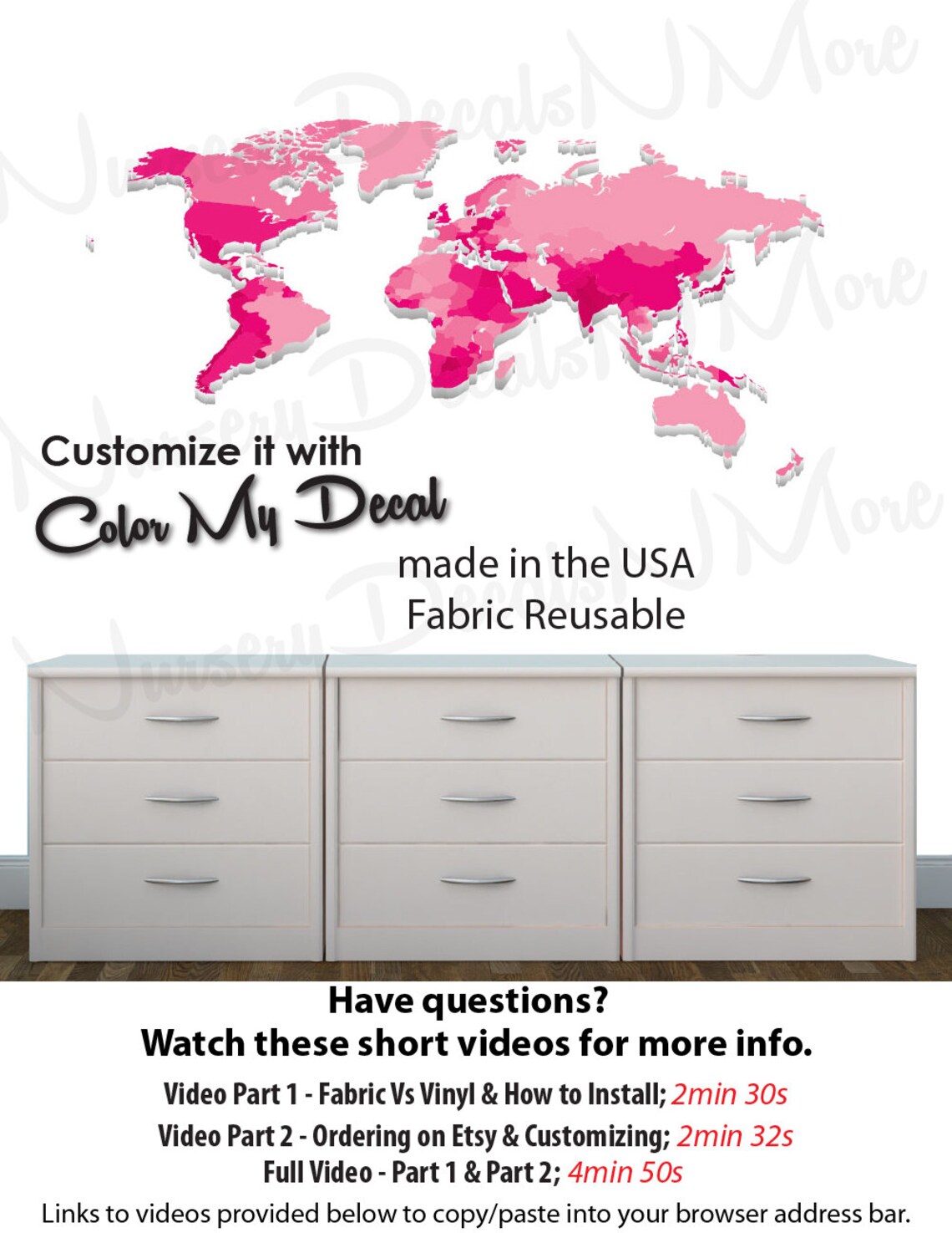 World Map Large-world Map Wall Decals Playroom Wall Decals | Etsy