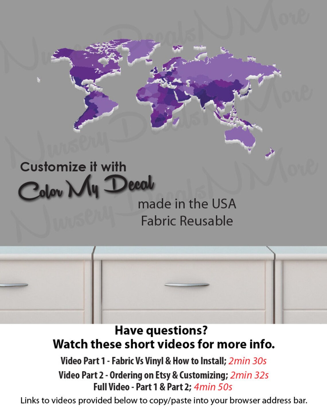 World Map Mini-world Map Decals Playroom Wall Decals Map of | Etsy