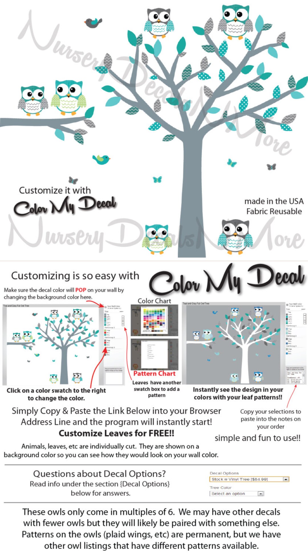 Six Fat Baby Owls With a Regular Tree-owl Wall Decals Animal Wall ...