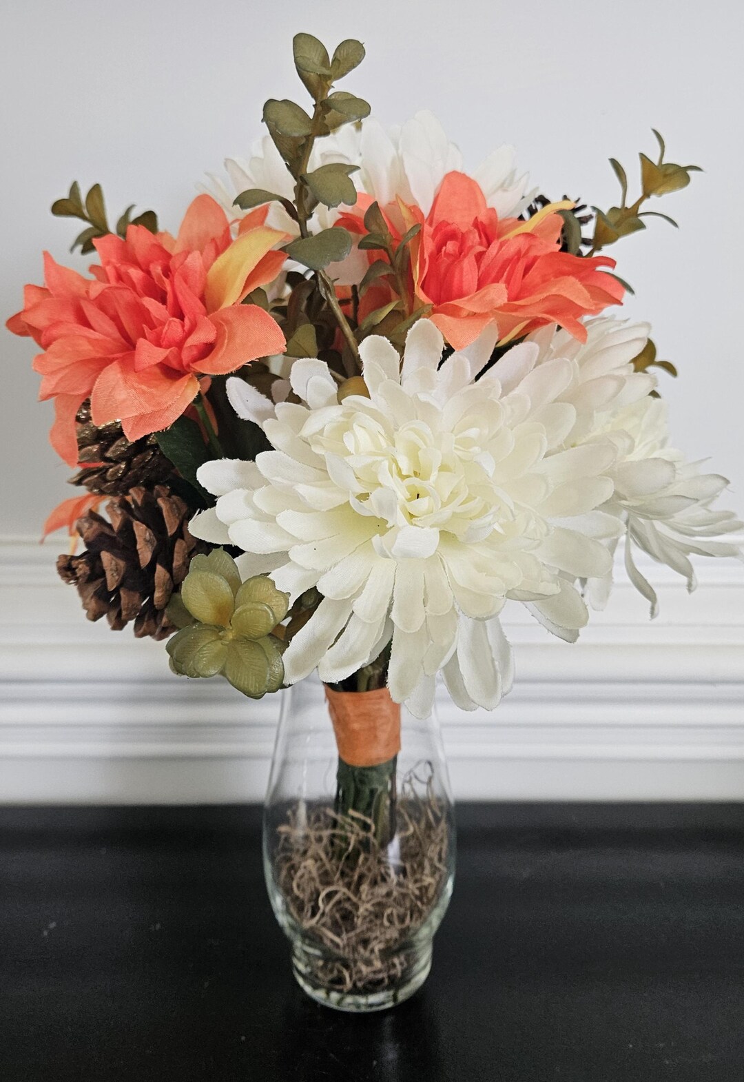 Faux Fall Floral Arrangement in Bud Vase Hand Wrapped Bouquet Vase NON ...