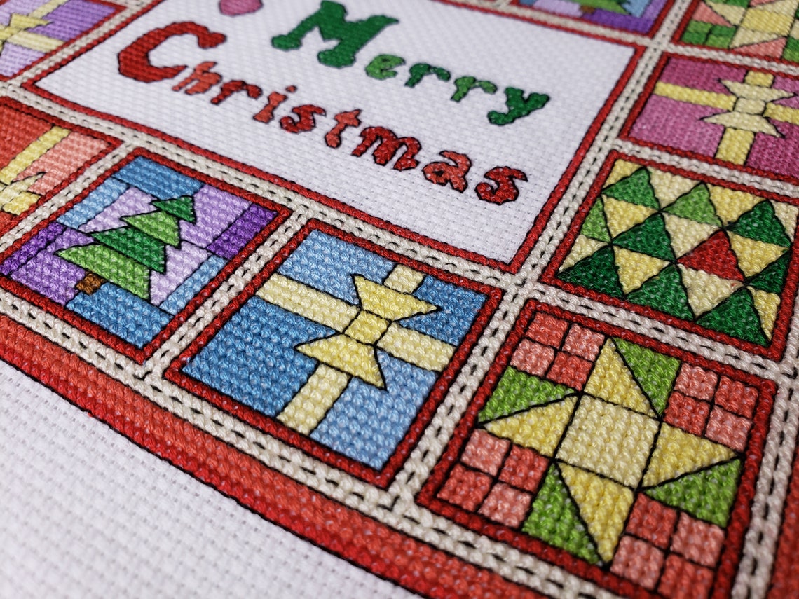 Quilted Christmas Cross Stitch Pattern: Holiday Sampler (digital ...