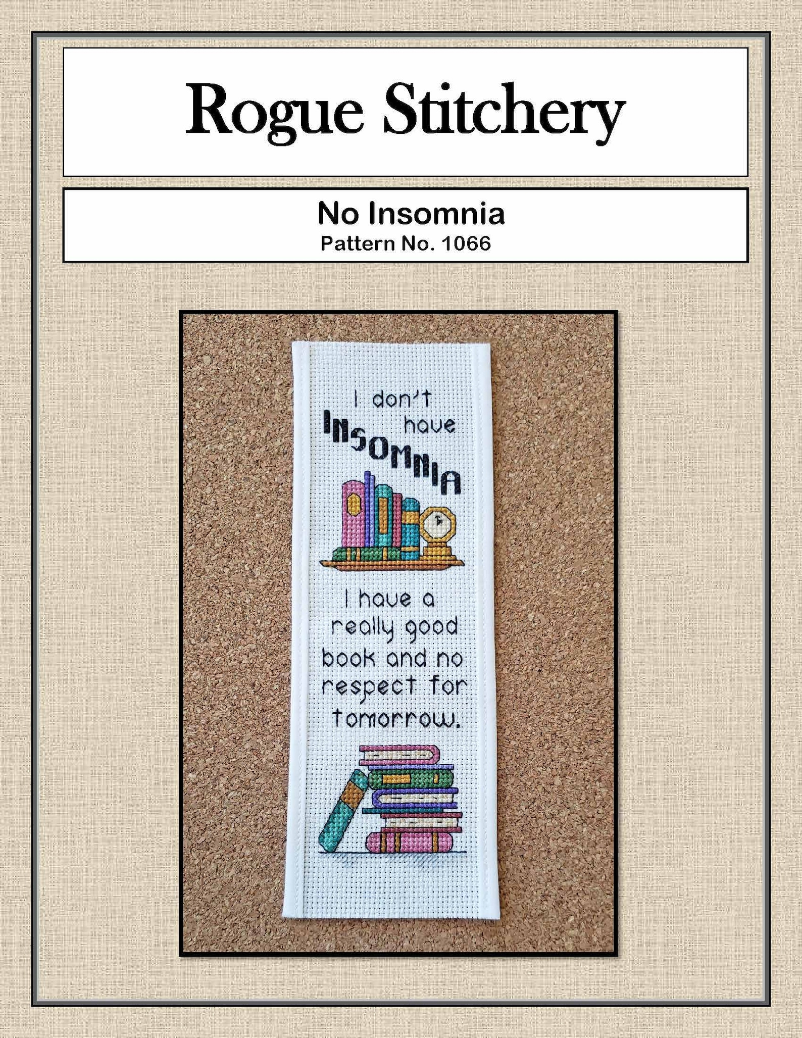 No Insomnia Cross Stitch Pattern: Book Lover Bookmark (digital Download ...