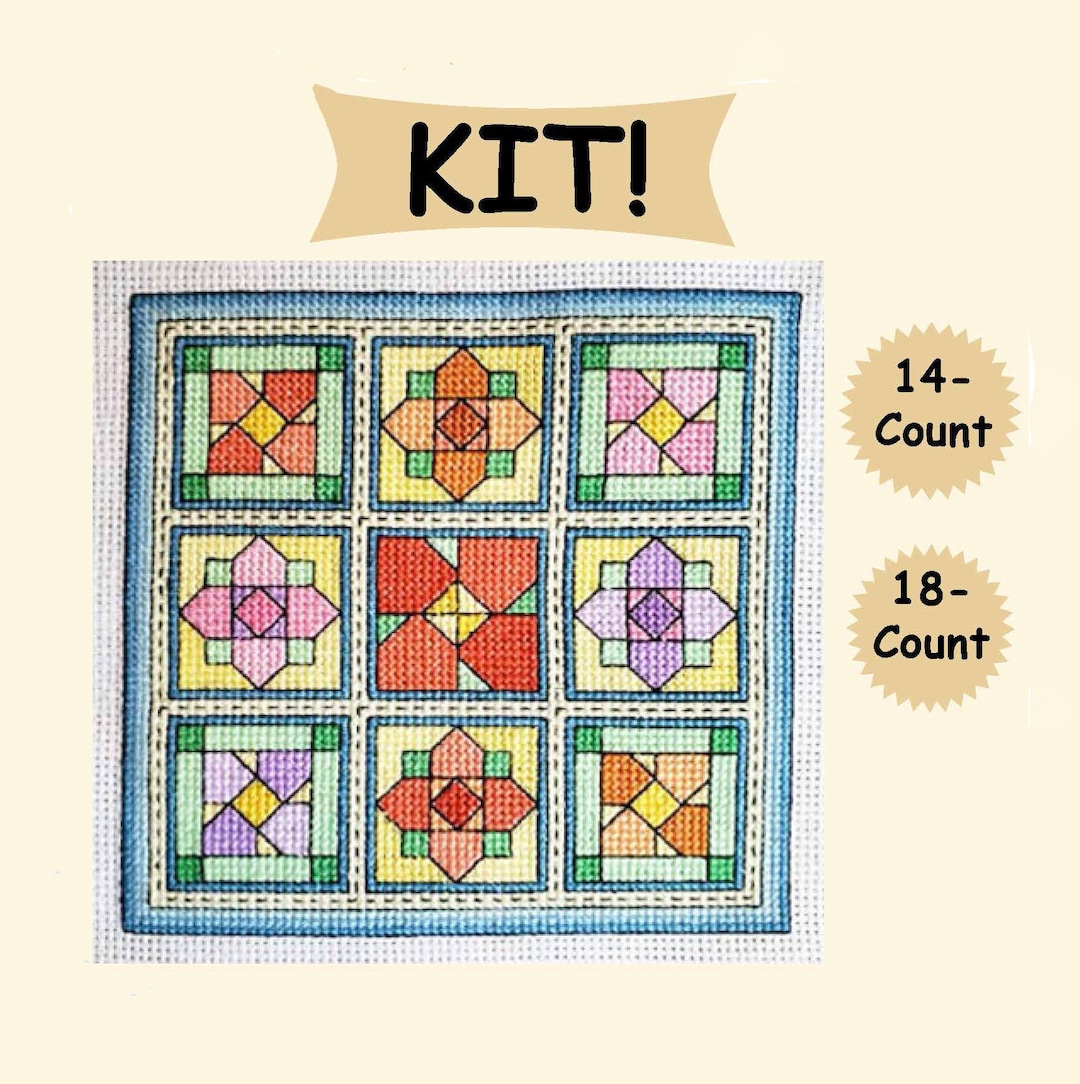 Cross Stitch Kit - Spring Flowers Quilt Blocks - Crafters Stitchers ...
