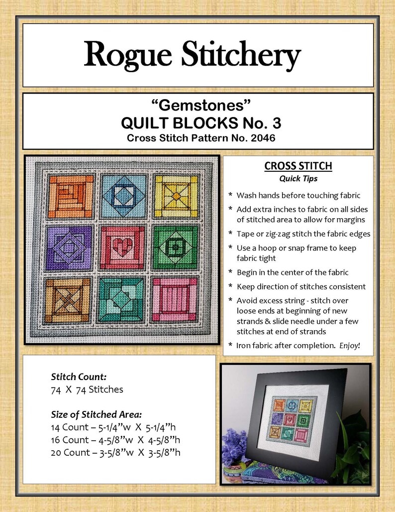 Gemstone Quilt Block Cross Stitch Pattern (digital Download) - Etsy
