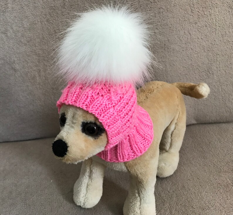 Pet Clothes Apparel Winter Hat with Fur Pom Pom Knit Hat for | Etsy