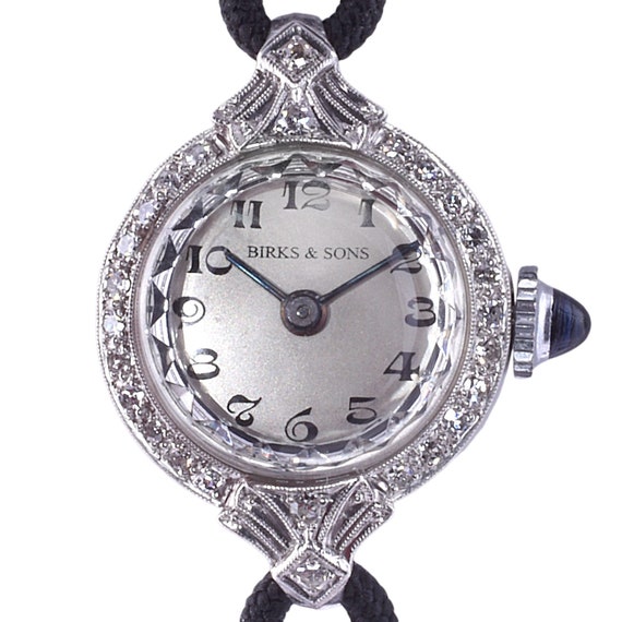 Birks Art Deco Platinum Ladies Round Wrist Watch - Gem