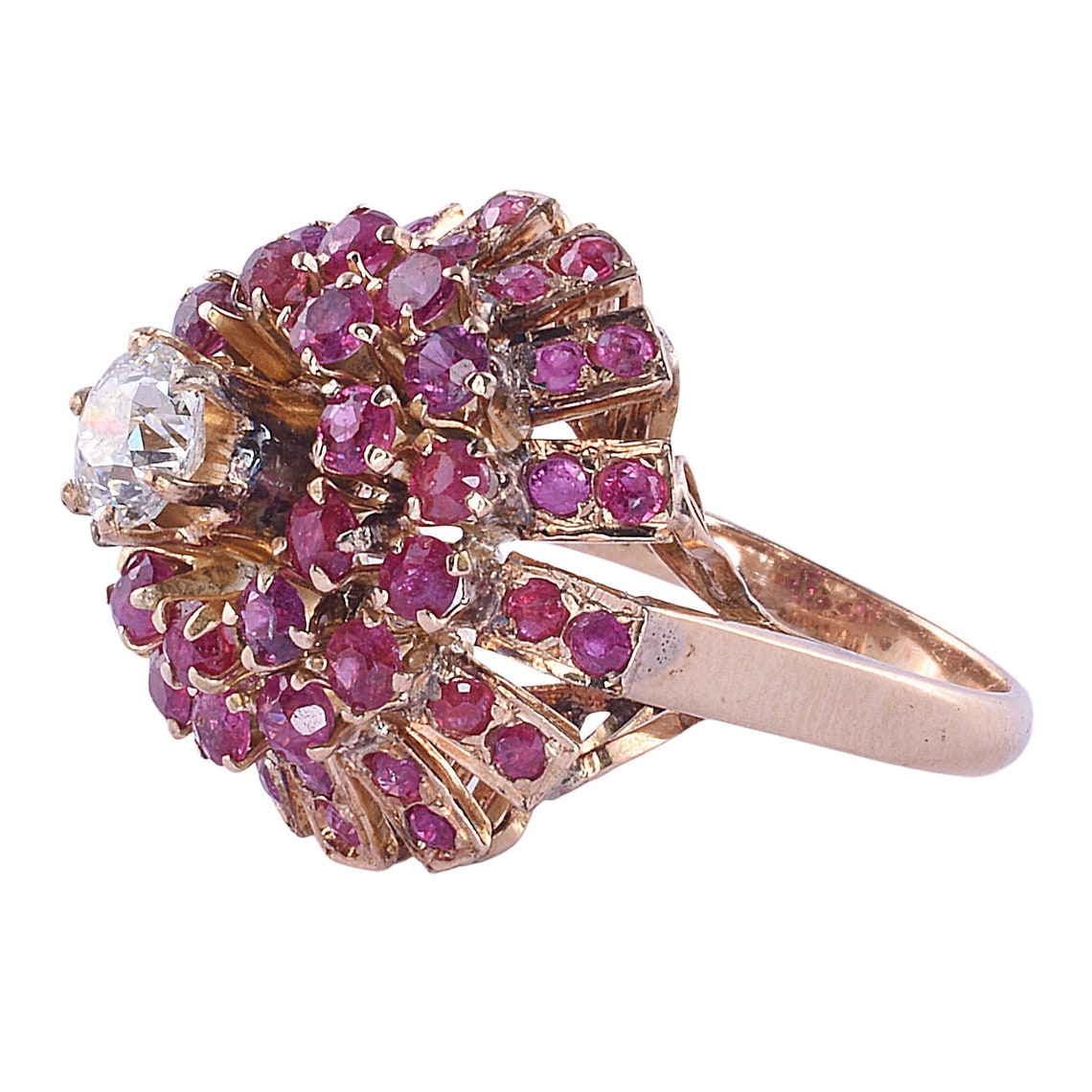 Diamond Center Ruby Dome Ring - Etsy