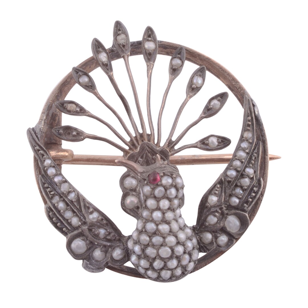 Seed Pearl Peacock Rose Gold Pin - Etsy