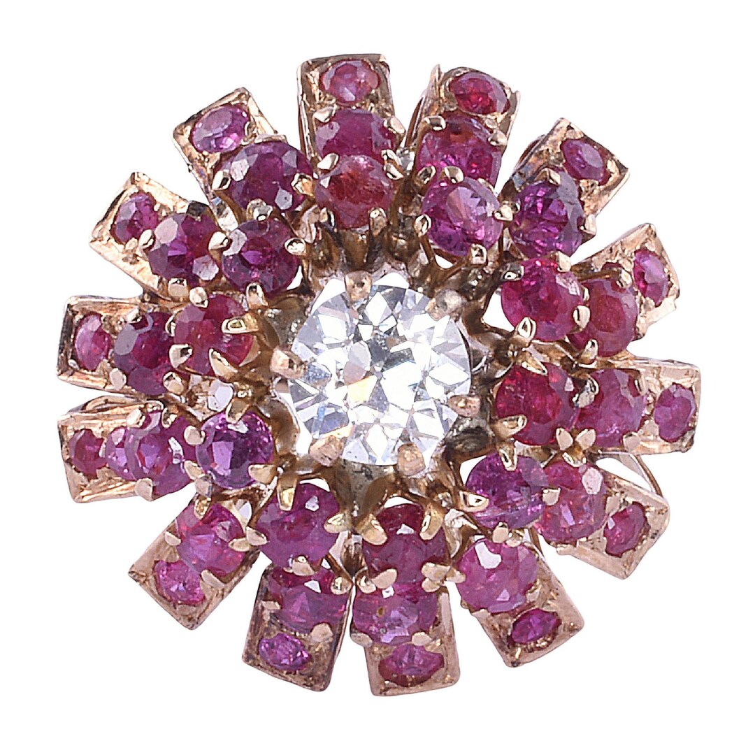 Diamond Center Ruby Dome Ring - Etsy