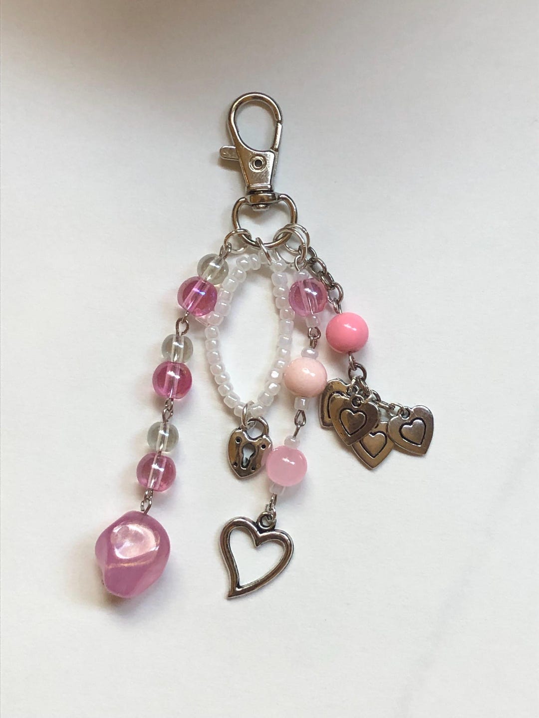 Pink Heart Bag Charm, Coquette Keychain Zipper Charm - Etsy