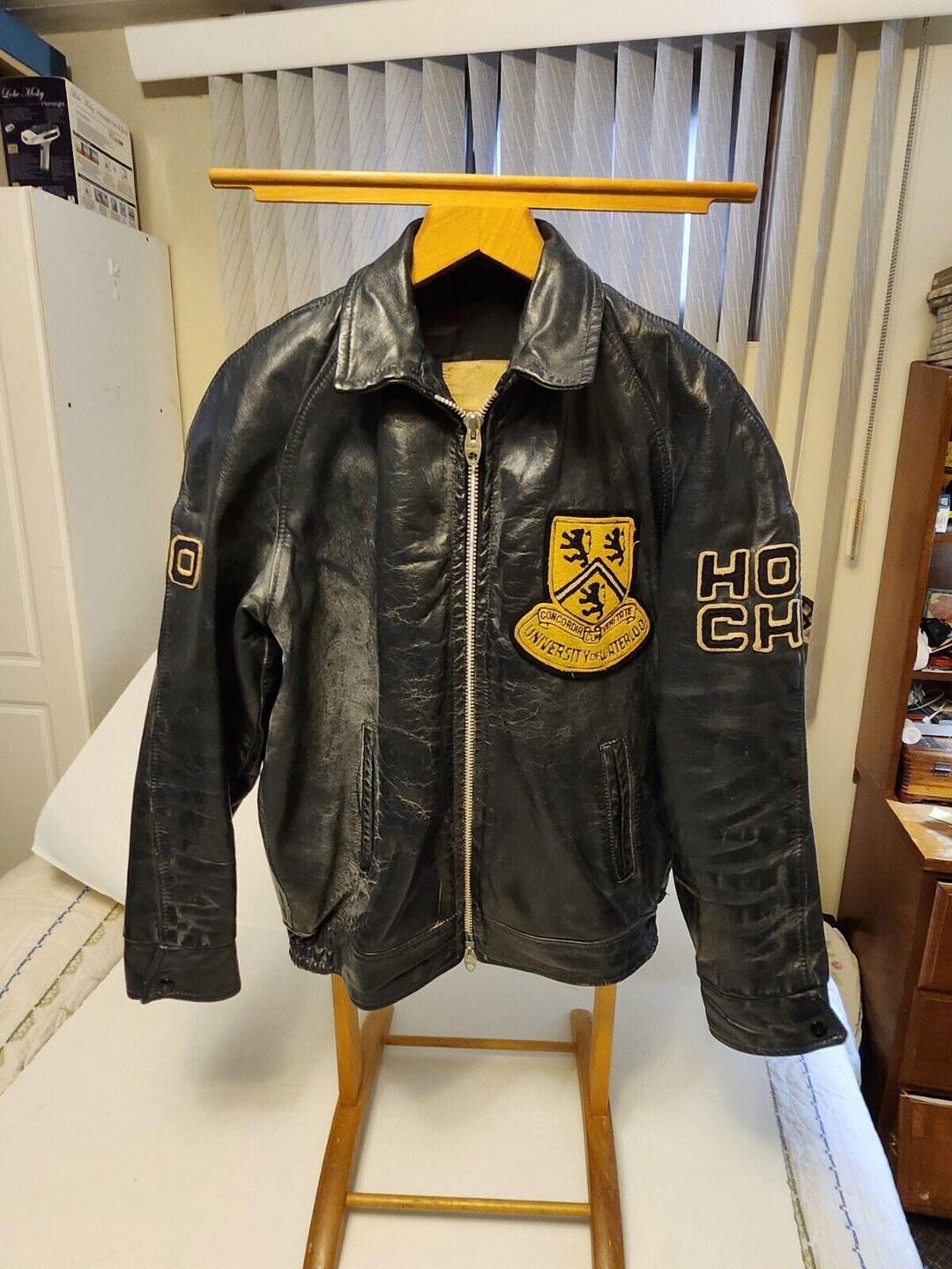 Vintage University of Waterloo Mens Letterman Leather Jacket Size 40 ...