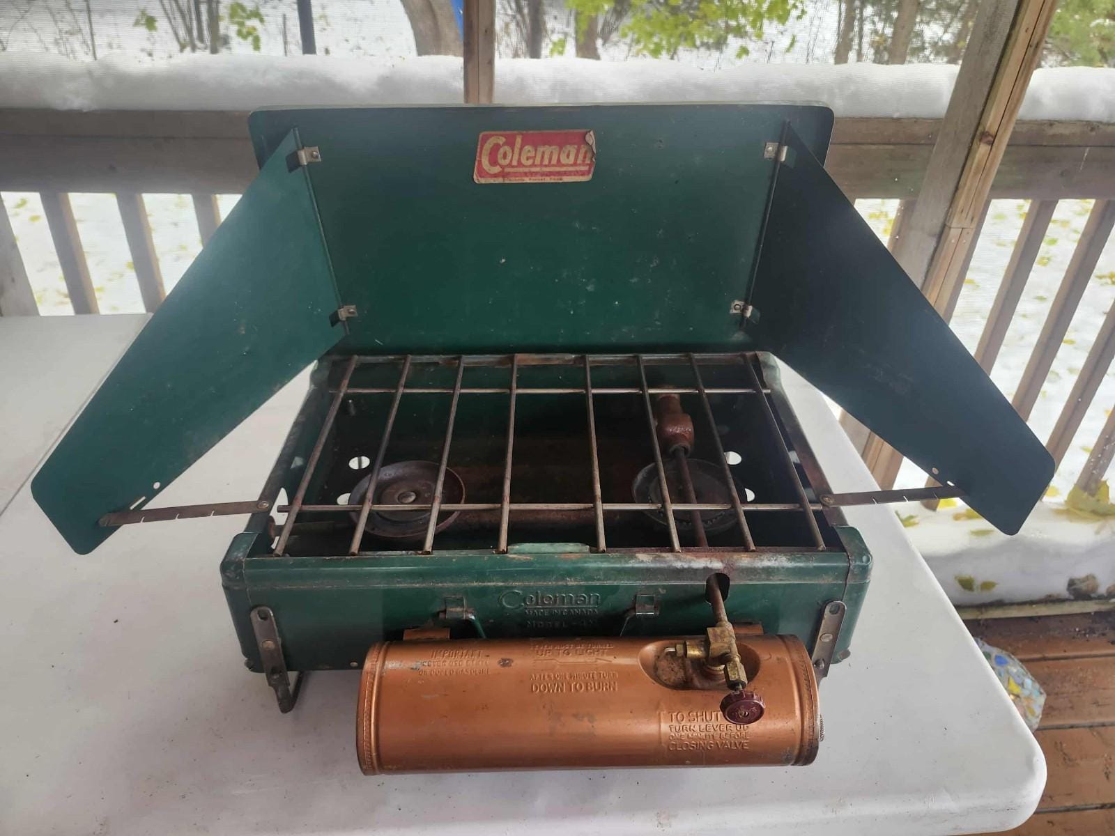 Vintage Coleman Model 4M Two Burner Camping Stove Gold Gas Tank Canada ...