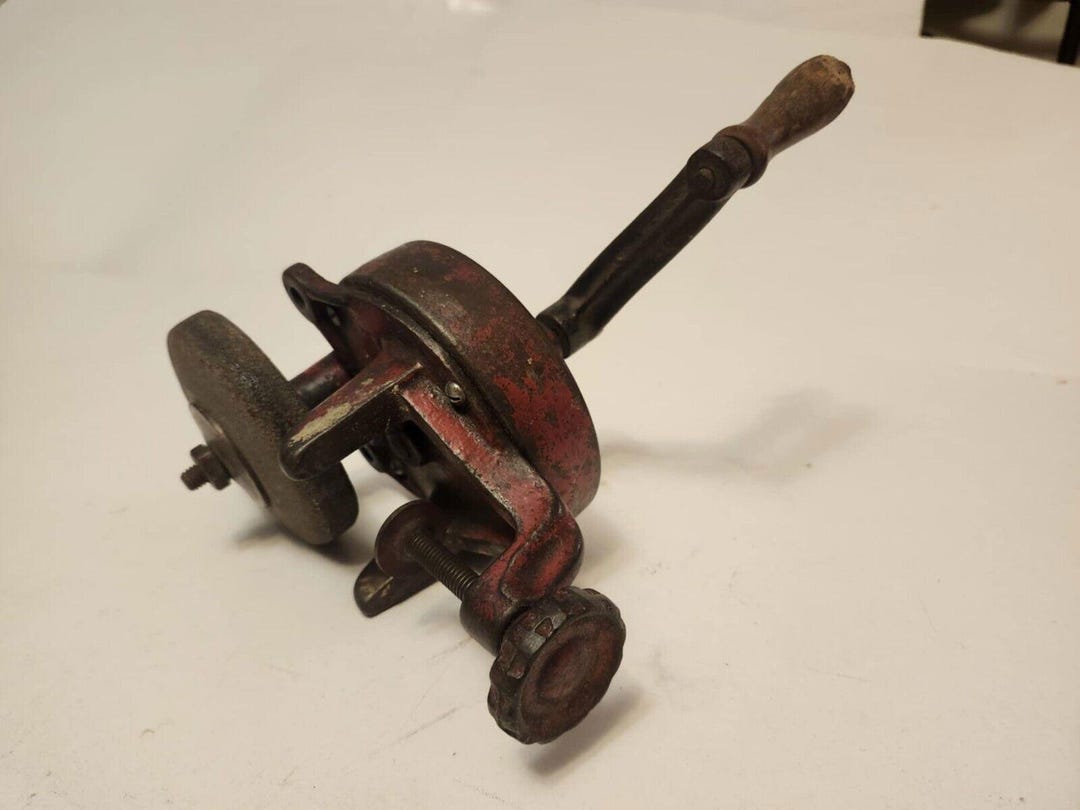 Vintage Cast Iron Hand Crank Bench Grinder Sharpener Tool Modern Mfg ...