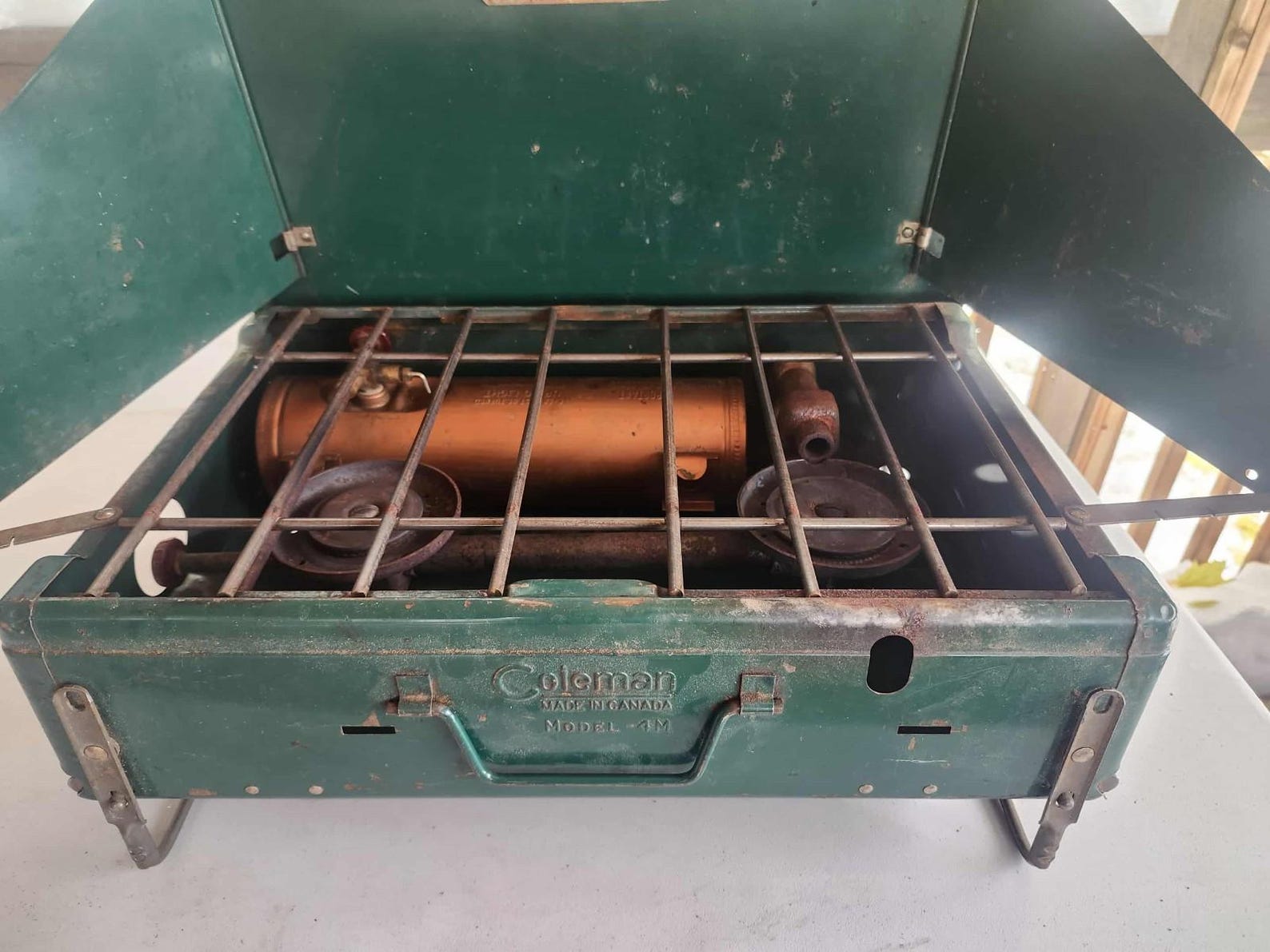 Vintage Coleman Model 4M Two Burner Camping Stove Gold Gas Tank Canada ...