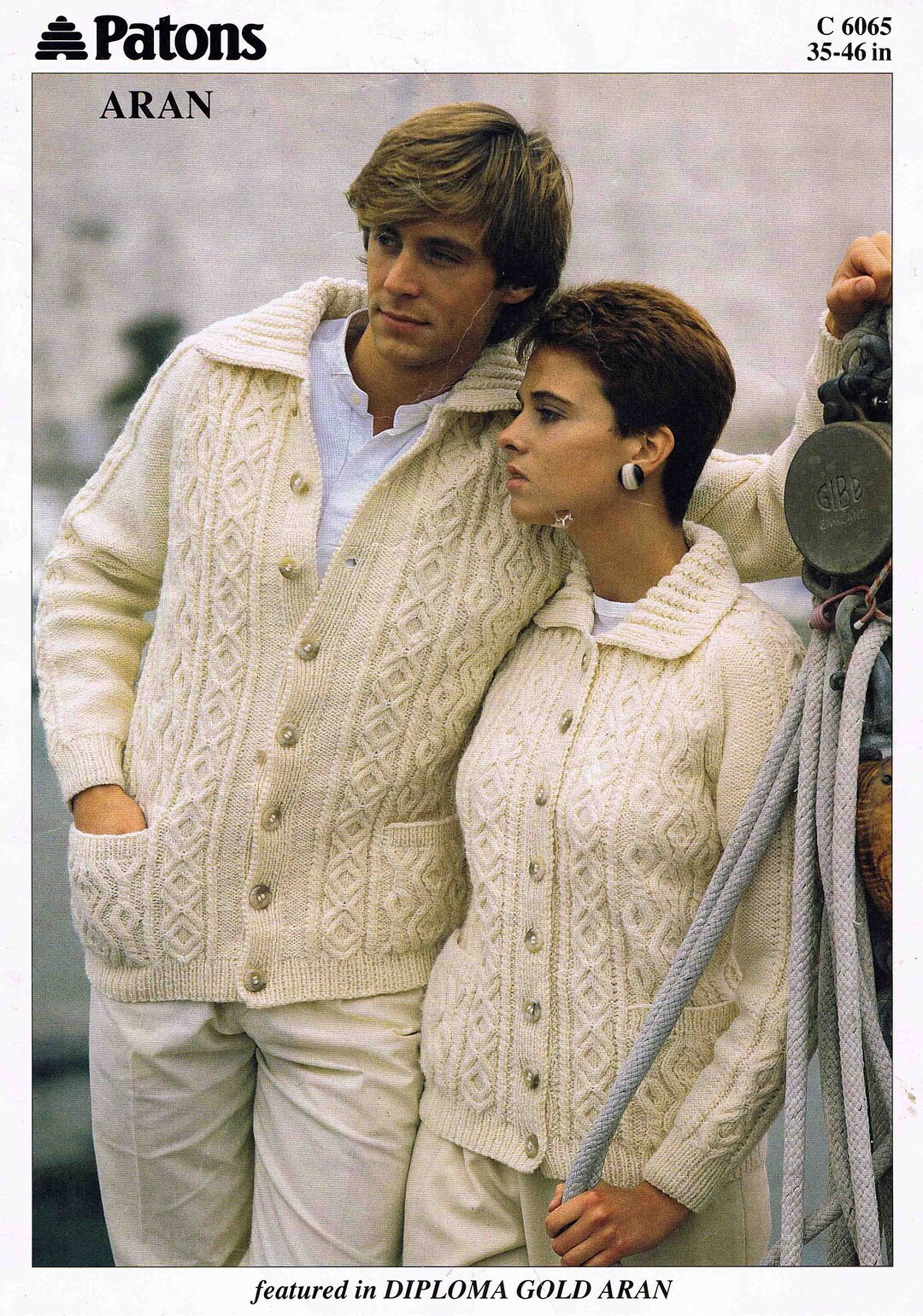 Adult Man Lady Aran Cardigan Jacket With Collar and Pockets Size 89 to ...