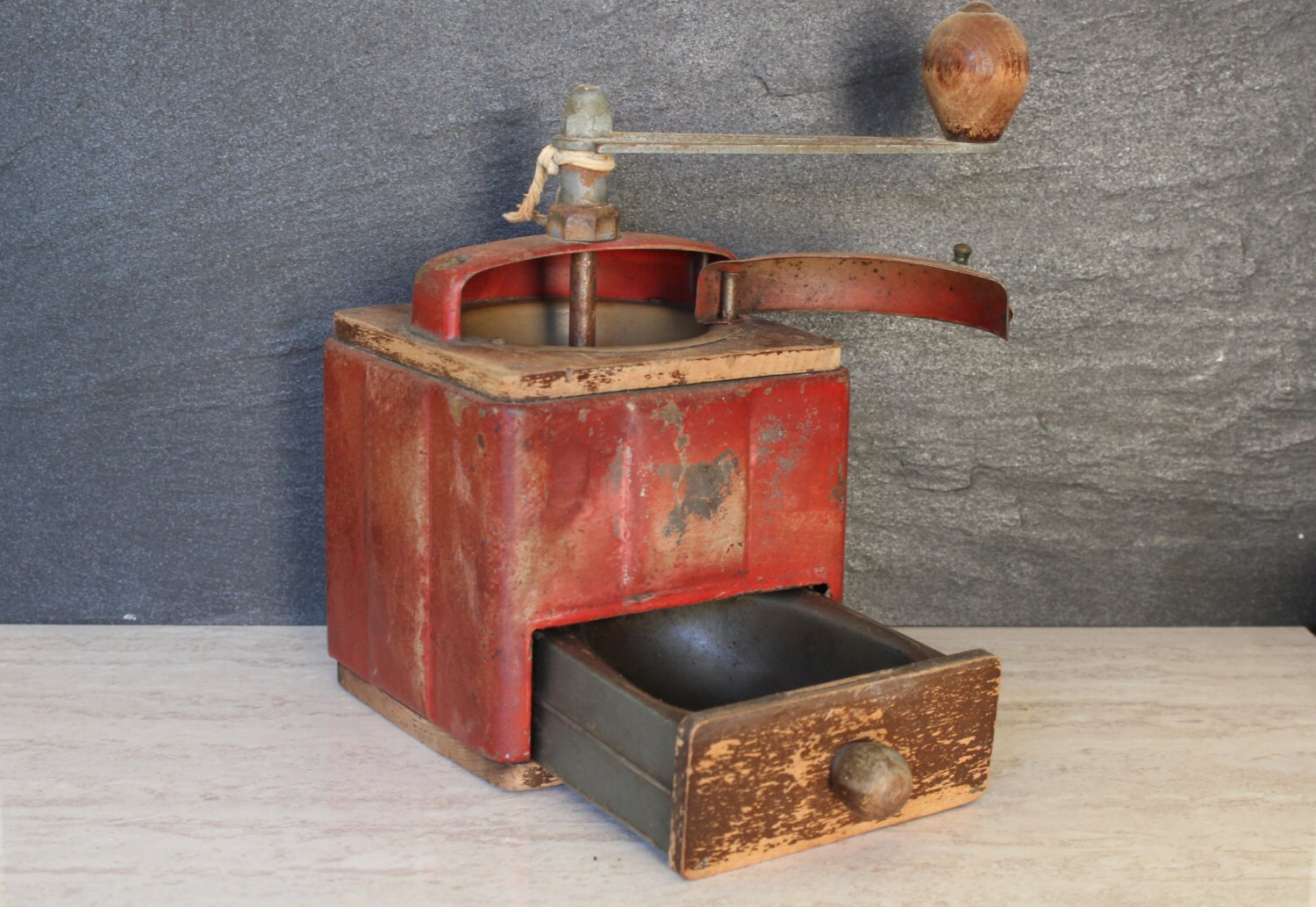 Vintage French COFFEE GRINDER ~ Red Coffee Mill ~ Country Farmhouse ...