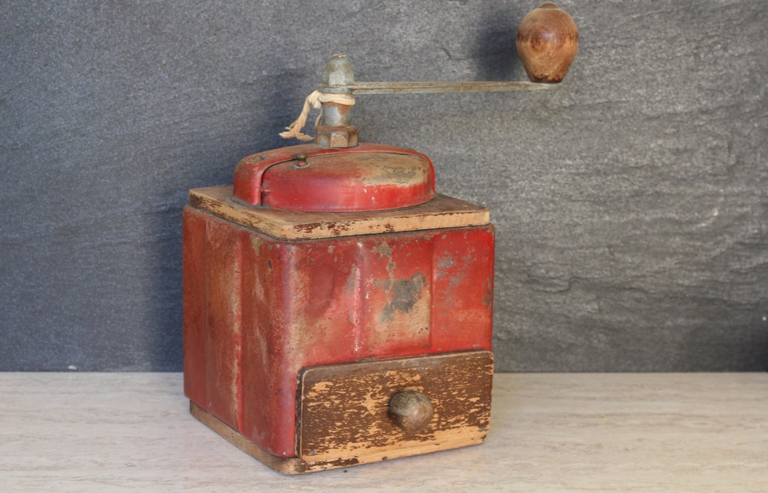 Vintage French COFFEE GRINDER ~ Red Coffee Mill ~ Country Farmhouse ...