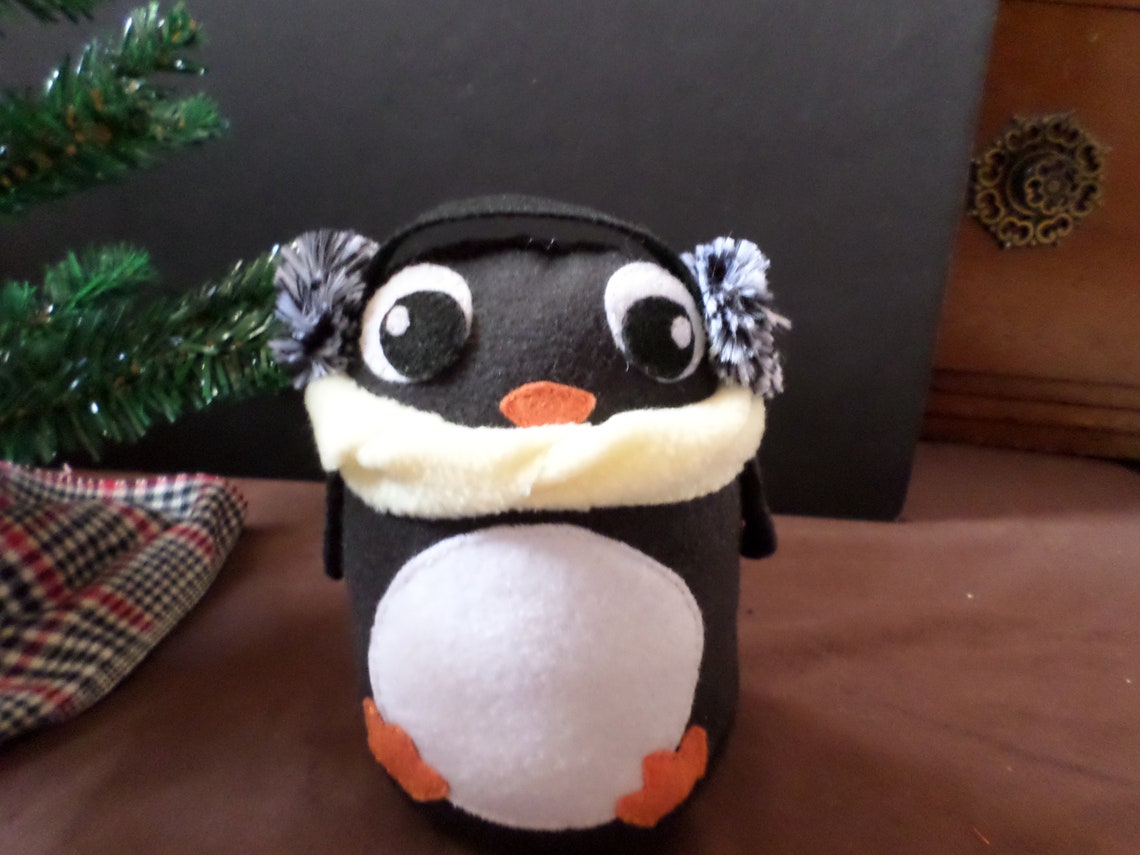 Stuffed Penguin Wearing Earmuffs/winter Decor/christmas Decor/christmas ...