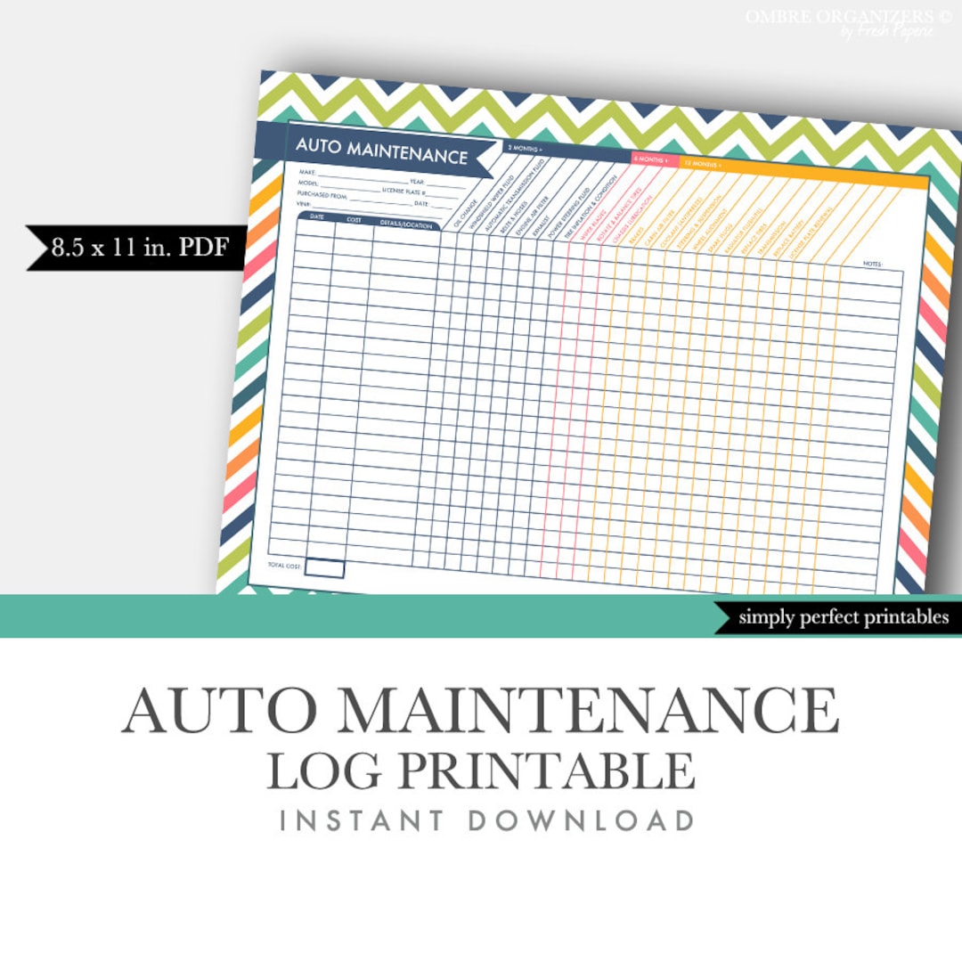 Auto Maintenance Log - Vehicle Maintenance Log - Car Maintenance Log ...