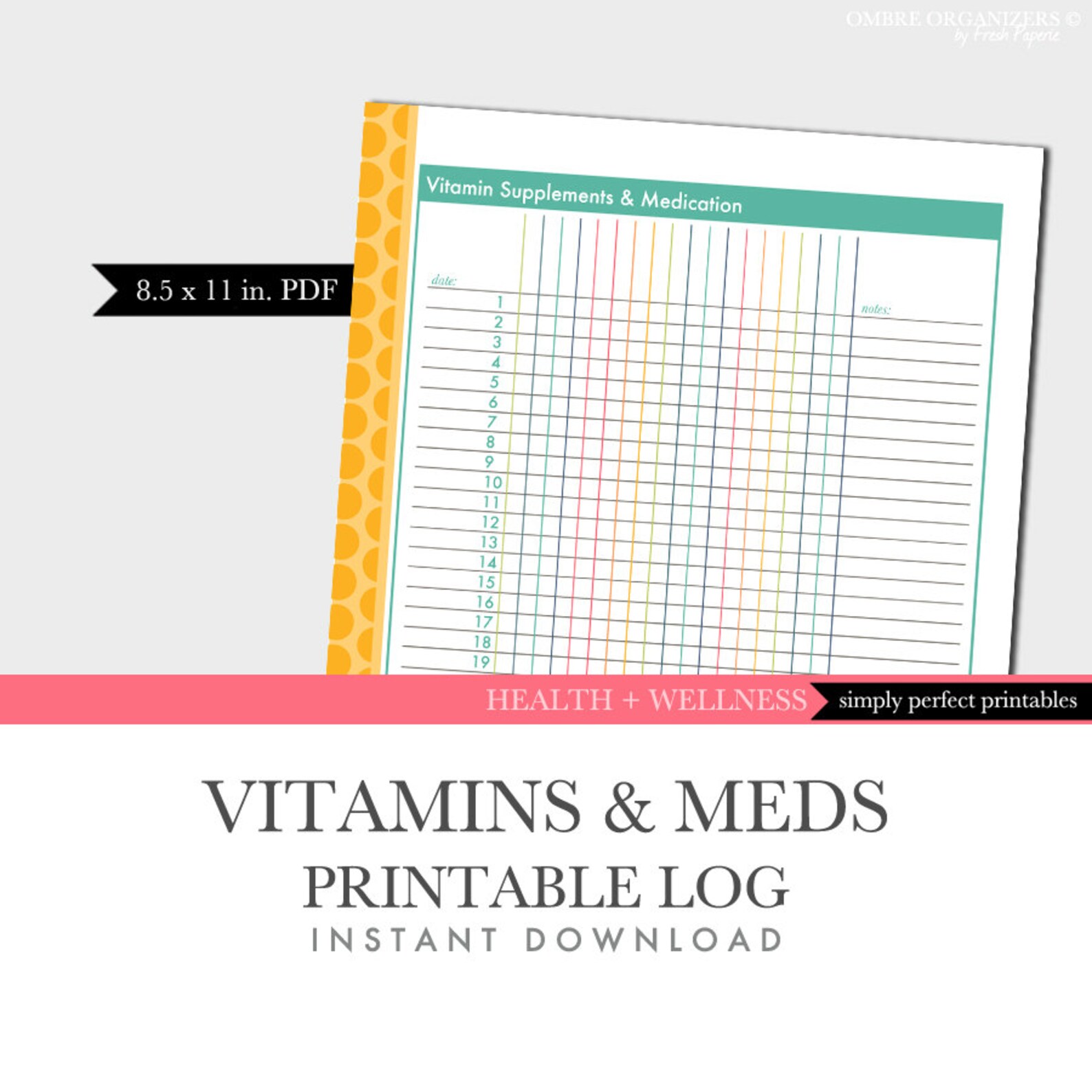 Vitamin and Medication Tracking Log - Printable - Letter Size - Planner ...