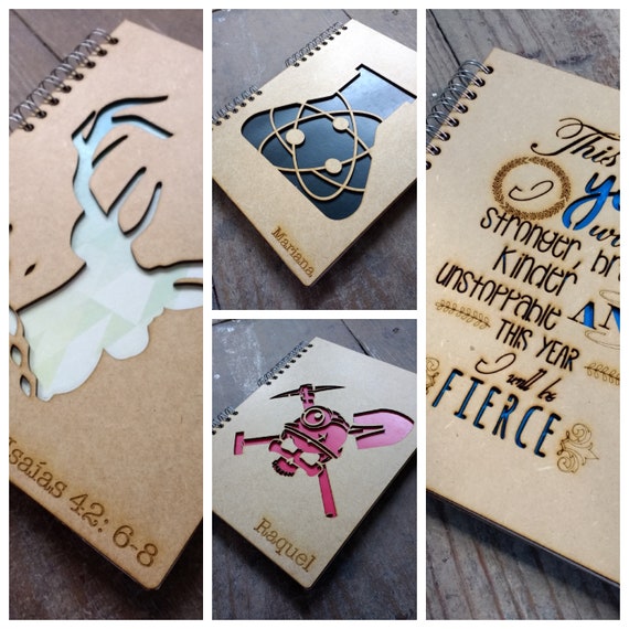 Items similar to Customizable Notebook A4 Laser cut Wood Personalized ...