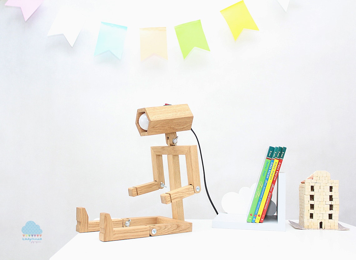 Wooden Robot Lamp With Adjustable Positions. Click for - Etsy