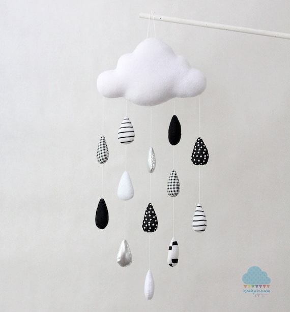 Black and White Baby Mobile Rain Cloud Monochrome Nursery - Etsy