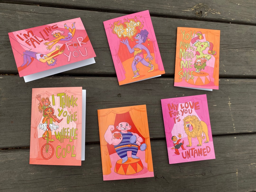 Circus Themed Valentine's Day Cards Set of 6 FOLDED Circus Valentines ...