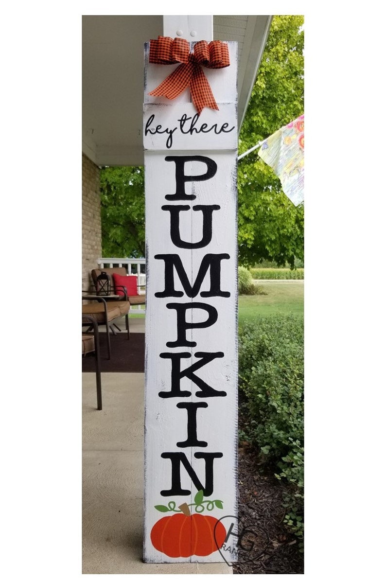 Hey there PUMPKIN Fall Porch Sign Buffalo Plaid Check Orange | Etsy