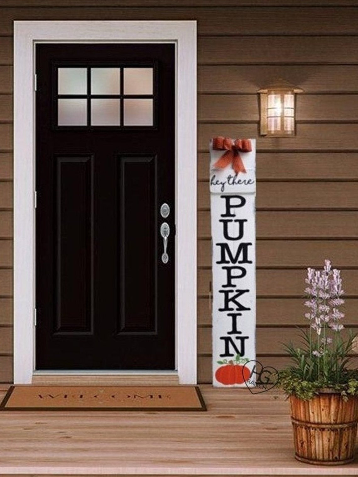 Hey there PUMPKIN Fall Porch Sign Buffalo Plaid Check Orange | Etsy