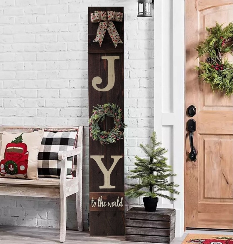 Christmas JOY Porch Sign Joy to the World Wreath Rustic - Etsy
