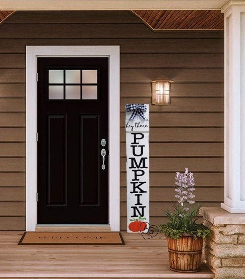 Hey there PUMPKIN Fall Porch Sign Buffalo Plaid Check Orange | Etsy