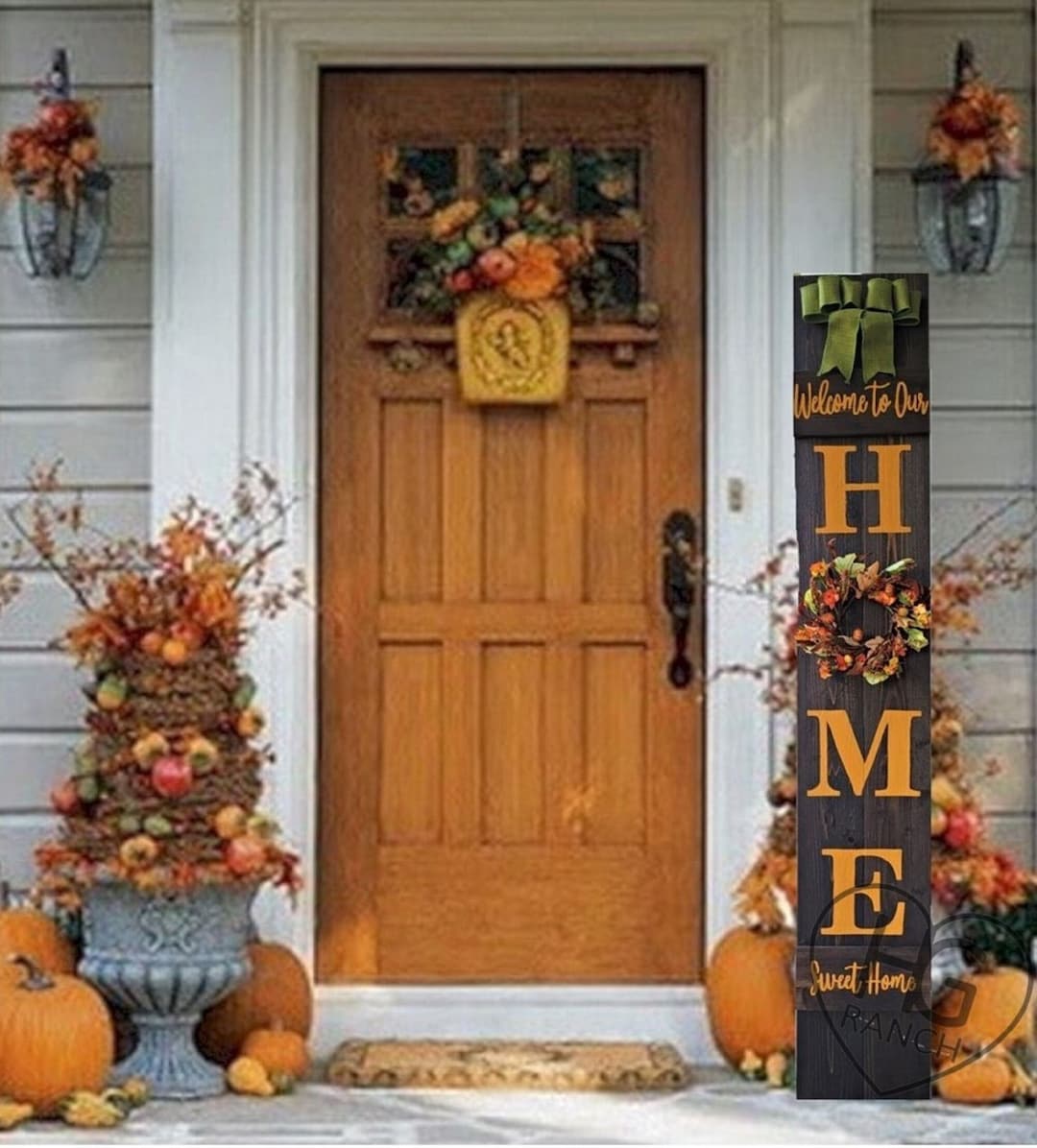 Fall Porch Sign With Fall Wreath HOME 6FT - Etsy