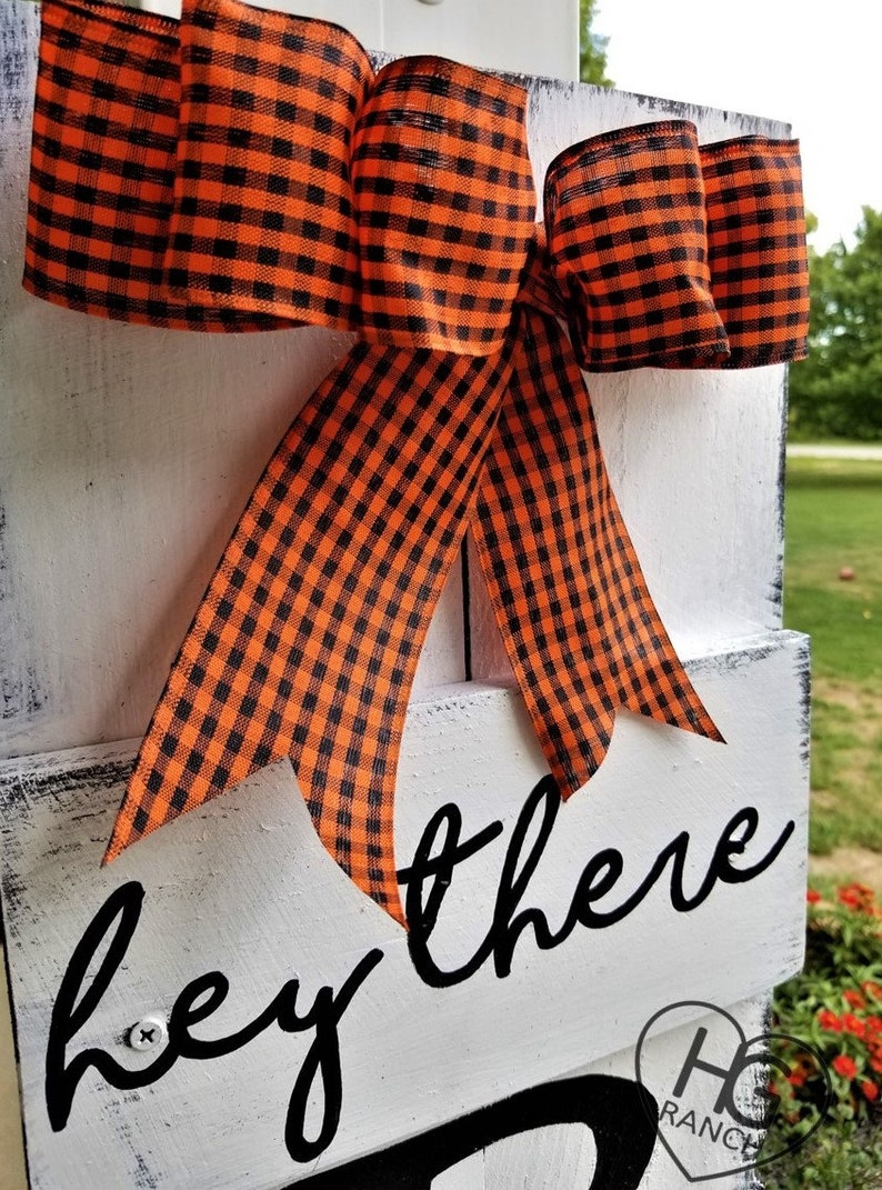Hey there PUMPKIN Fall Porch Sign Buffalo Plaid Check Orange | Etsy