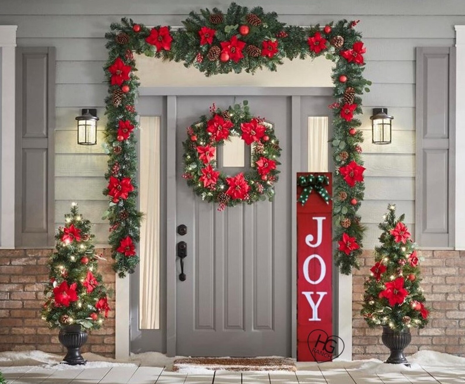 JOY Porch Sign Christmas Porch Decor Christmas Bow - Etsy