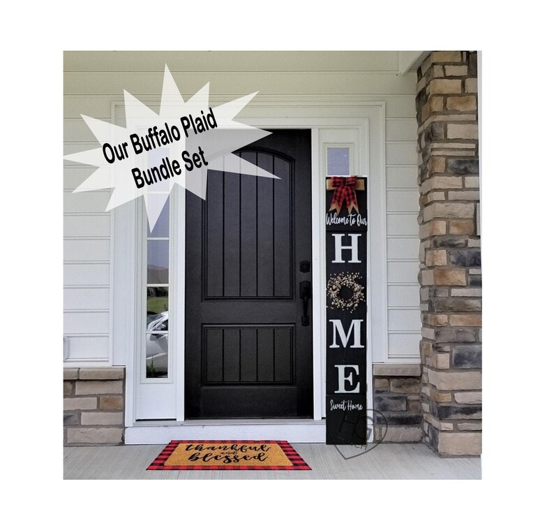 Welcome HOME Porch Sign Buffalo Plaid Wreath Buffalo Plaid | Etsy