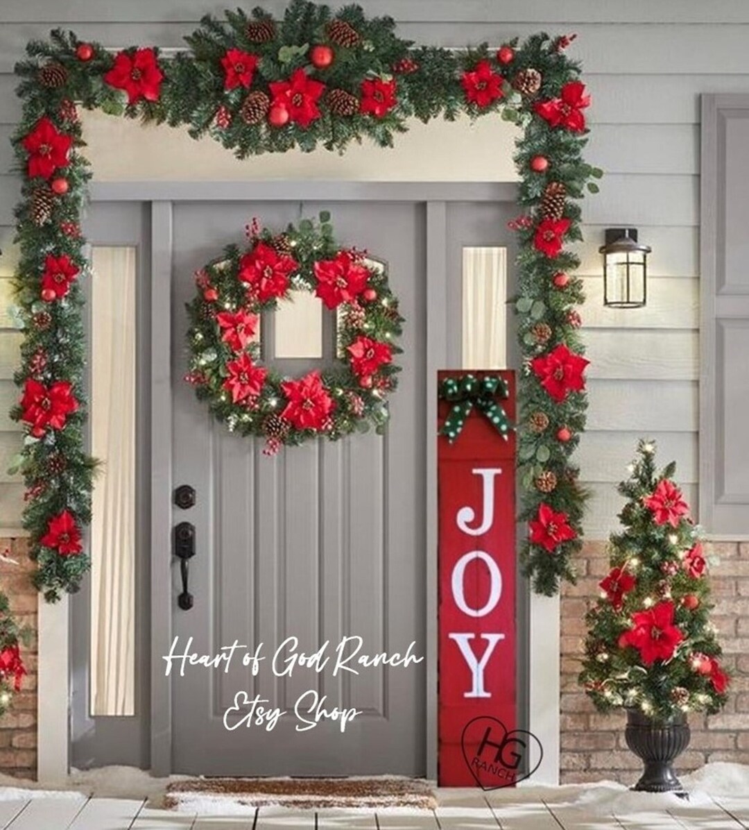 JOY Porch Sign Christmas Porch Decor Christmas Bow 5FT - Etsy