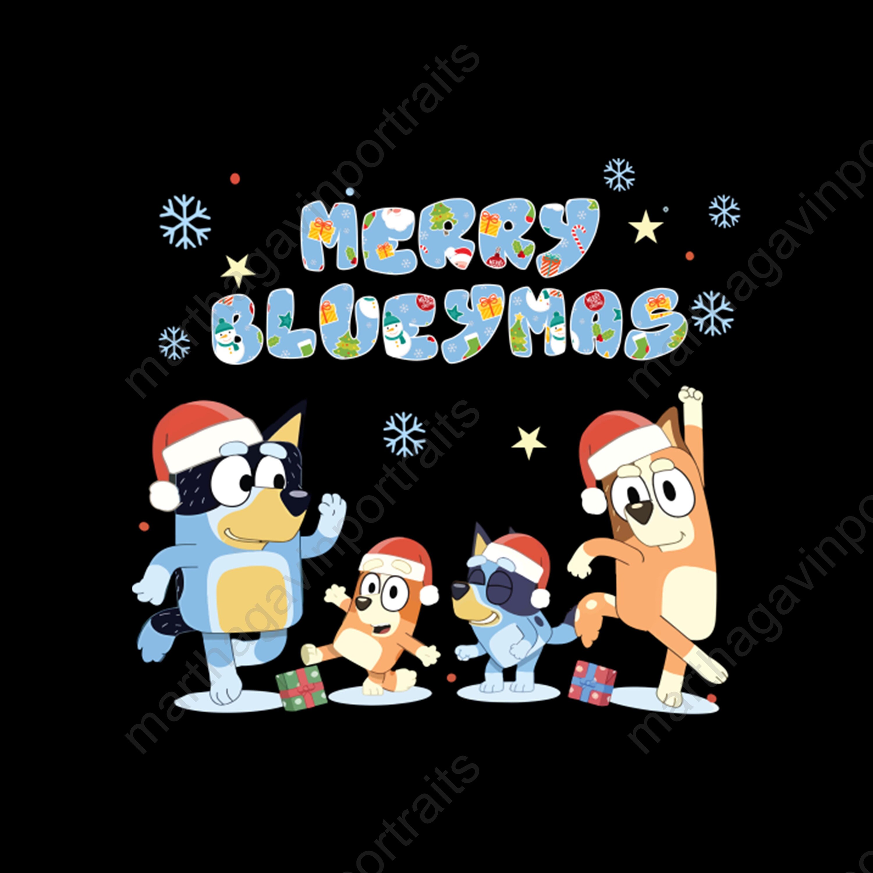Bluey Christmas Merry Blueymas Png, Blue Dog Christmas Family, Bluey ...