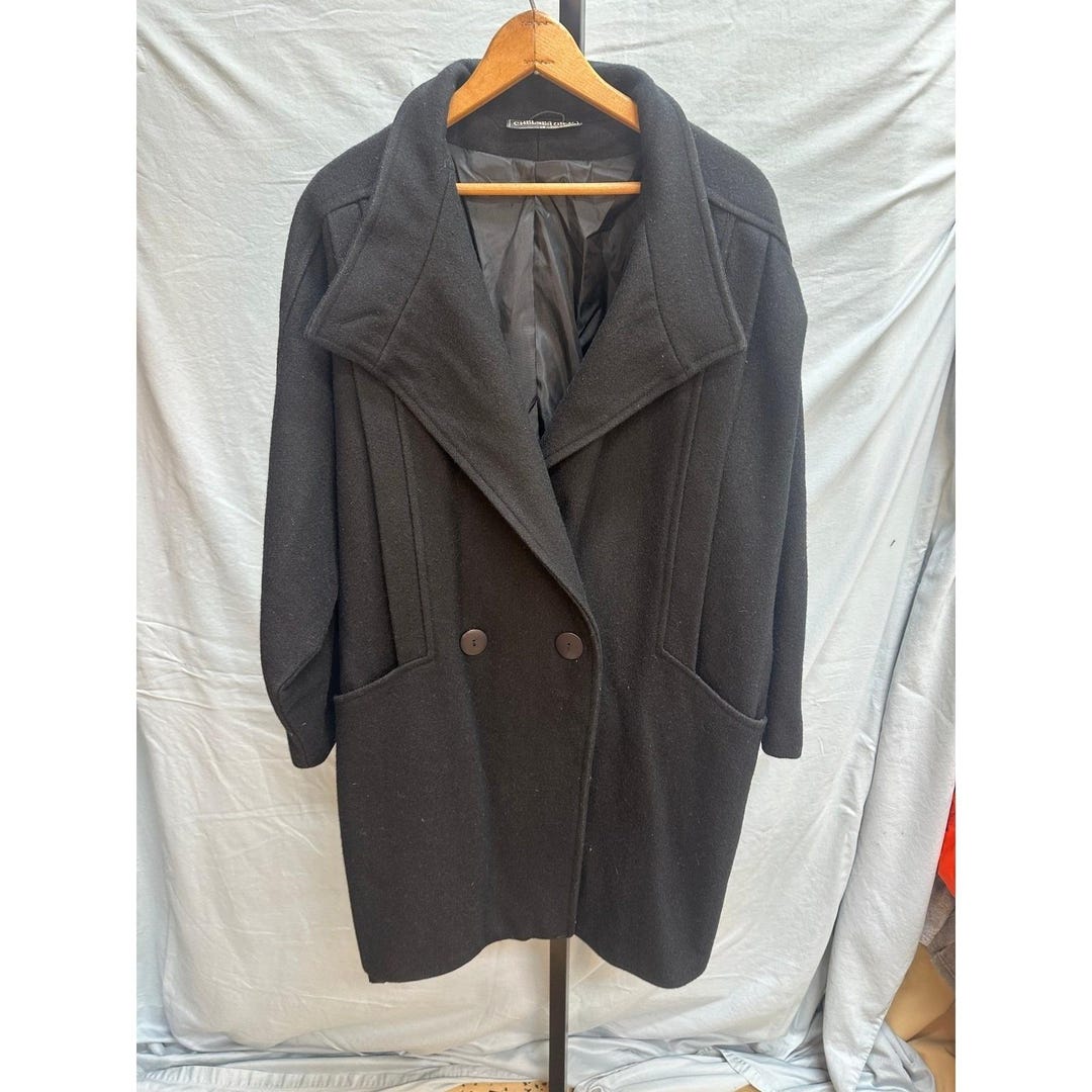 Vintage Chelsea Girl Made in England Wool Blend Black Pea Coat Funnel ...