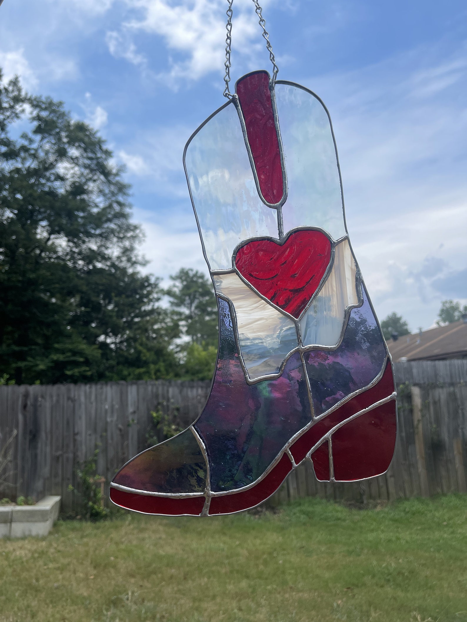 Custom Handmade Cowboy Boot Western Stained Glass Art Decor Unique ...