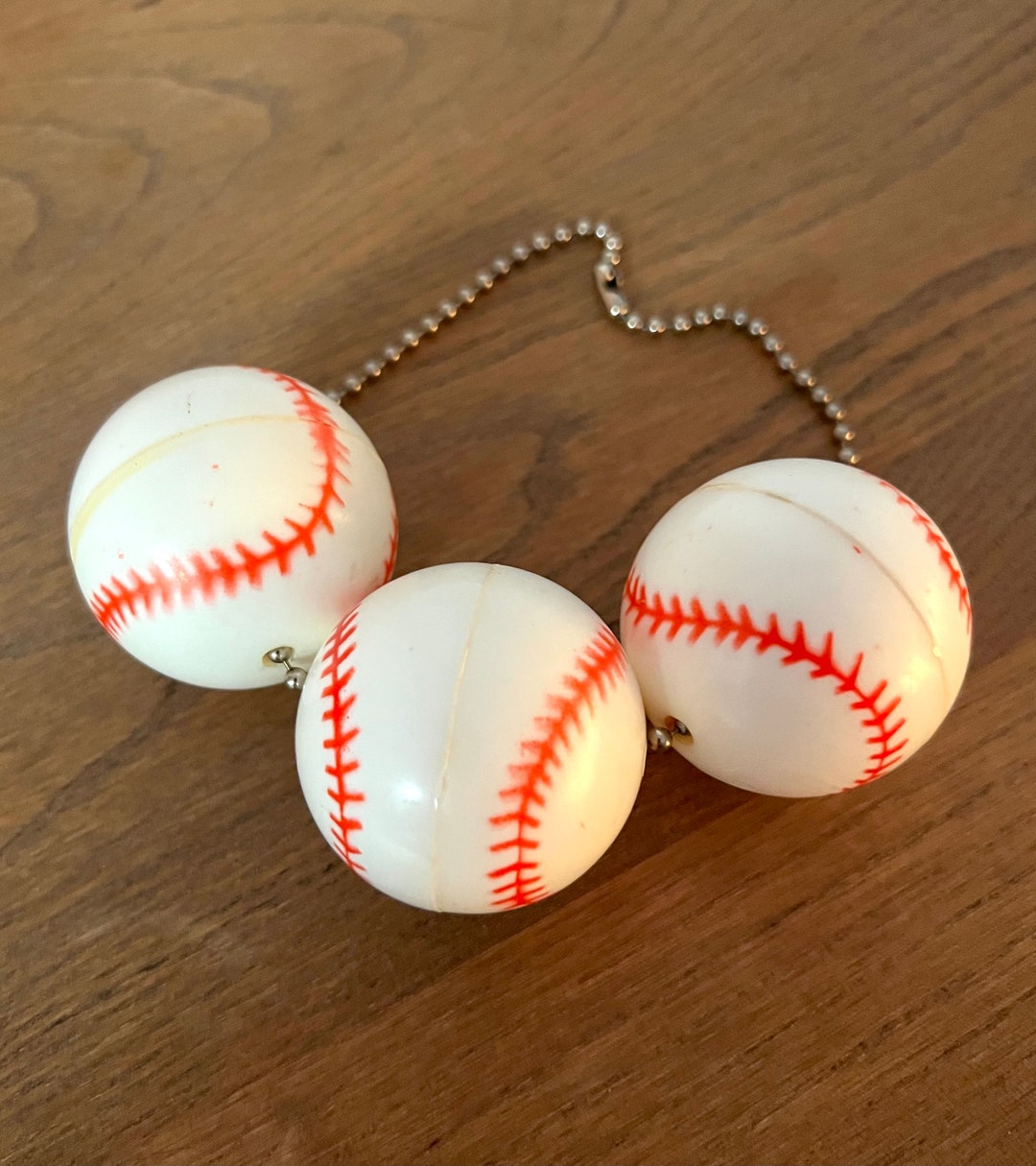 Vintage 1960's Baby Rattle, Baseballs on a Chain, Nursery Decoration ...