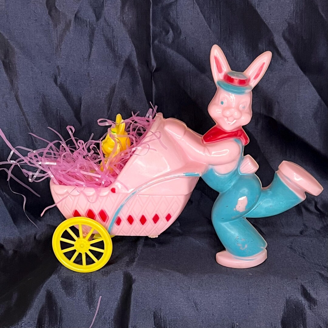 Rosbro Easter Bunny With Carriage: Vintage Hard Plastic Decoration - Etsy