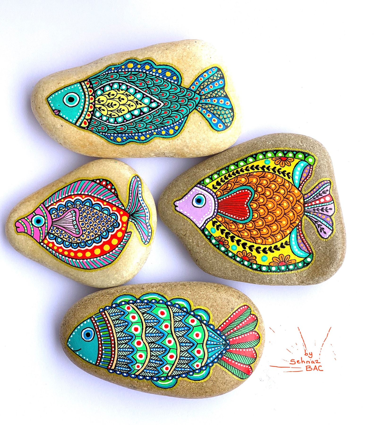 Hand Painted Fish Stone – Adriatic Sea Life Artwork by Sehnaz Bac - Etsy