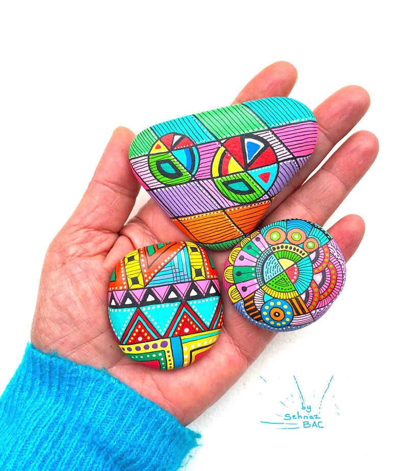 3 Stones With Geometric Designs Hand Painted I Sassi Dell'adriatico ...
