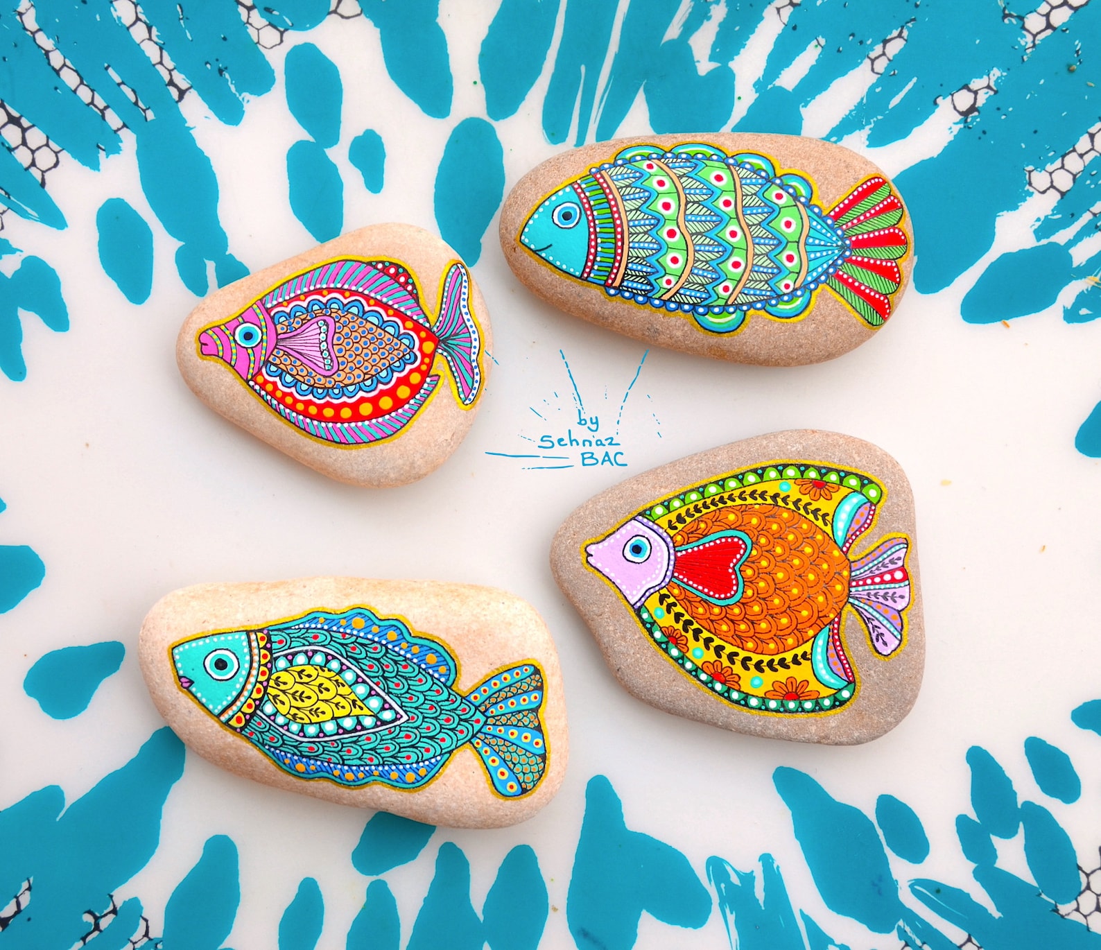 Hand Painted Fish Stone – Adriatic Sea Life Artwork by Sehnaz Bac - Etsy