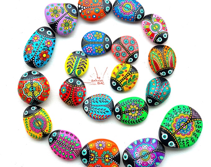 20 Ladybug Stones in Different Dimensions One of a Kind Hand Painted ...